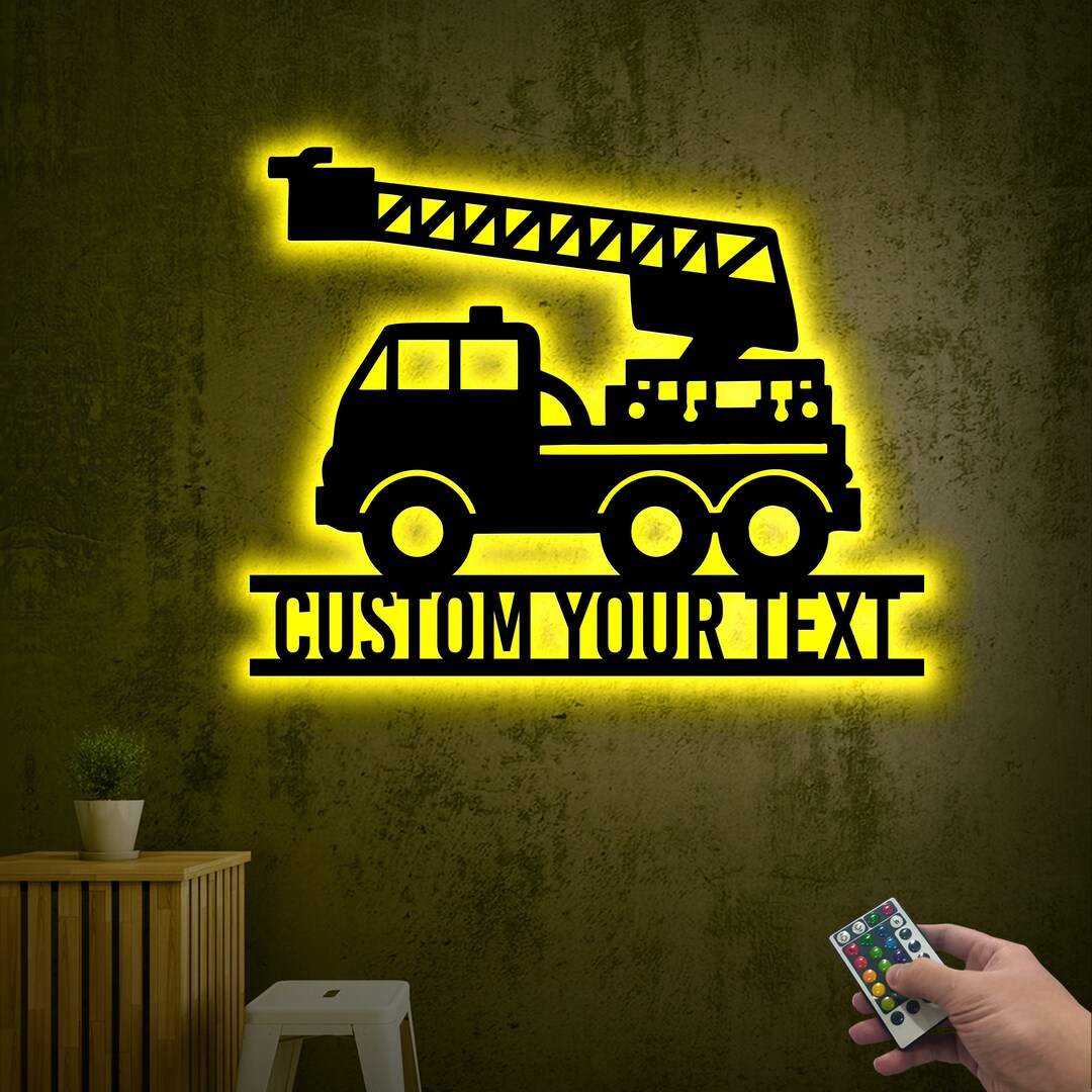 Personalized Fire Truck Metal Wall Art With Lights, Custom Fire Truck ...