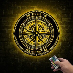 Custom Compass Metal Sign Led Lights, Custom Coordinates Sign, Location ...