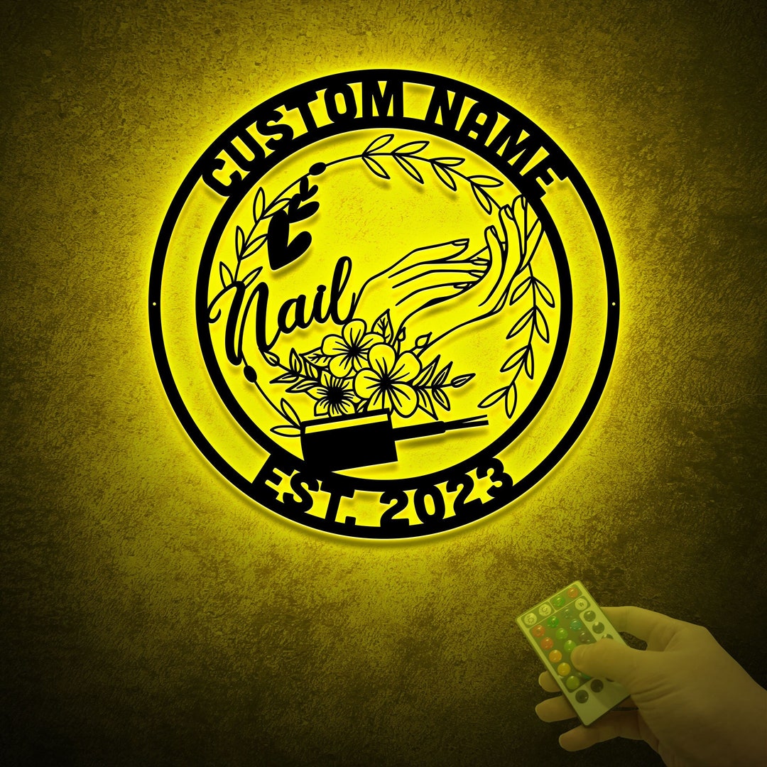 Custom Nail Tech Metal Wall Art With Led Light, Nail Beauty Salon Decor ...