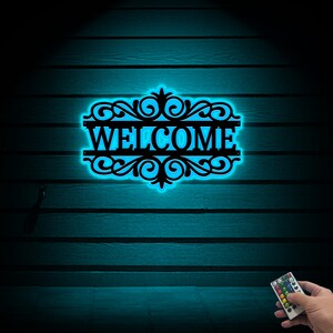 Welcome Metal Wall Art With Led Lights, Door Entrance Wall Decoration ...