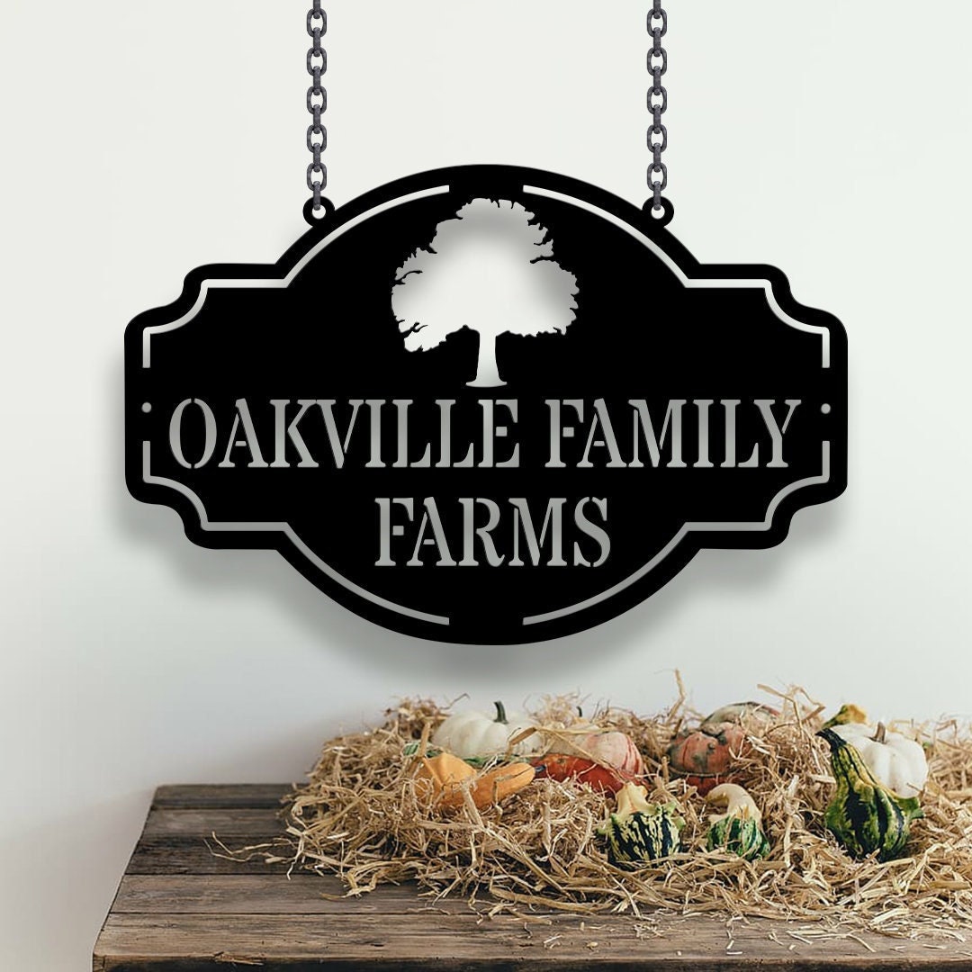Personalized Oak Farm Metal Sign, Farmhouse Sign, Oak Tree Sign, Barn ...