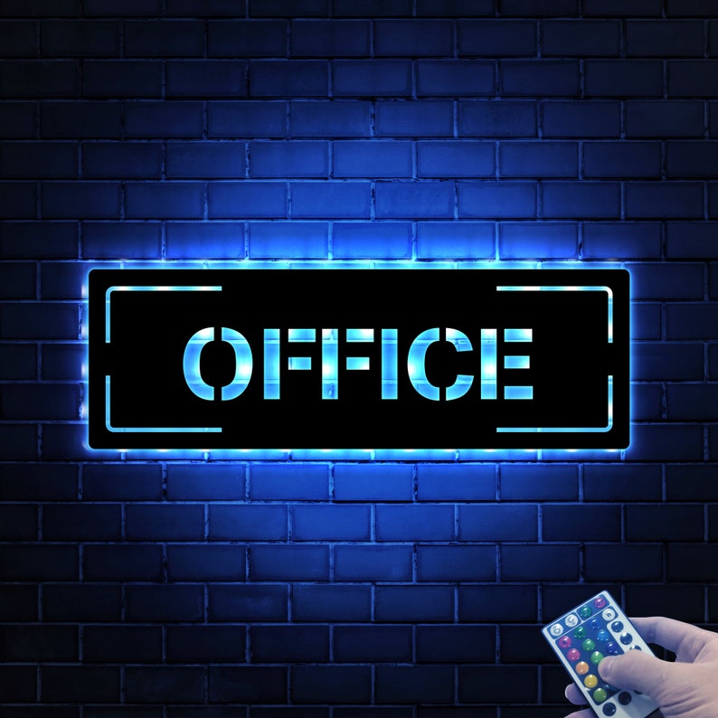 Custom Modern Office Sign With Led Lights Personalized Text - Etsy