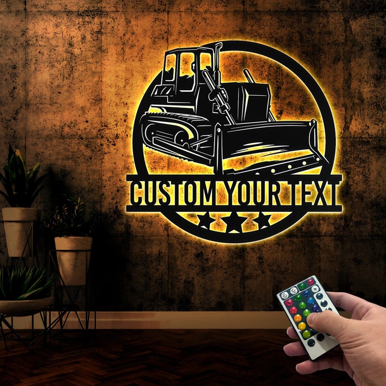 Personalized Bulldozer Metal Wall Art With Led Lights - Etsy