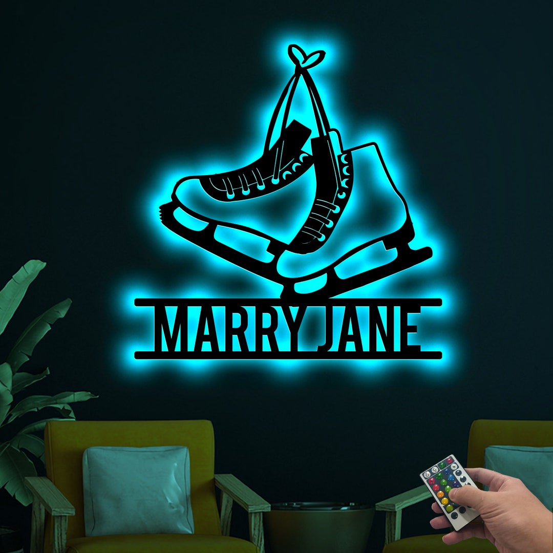 Personalized Ice Skates Metal Wall Art With Led Lights, Custom Ice ...