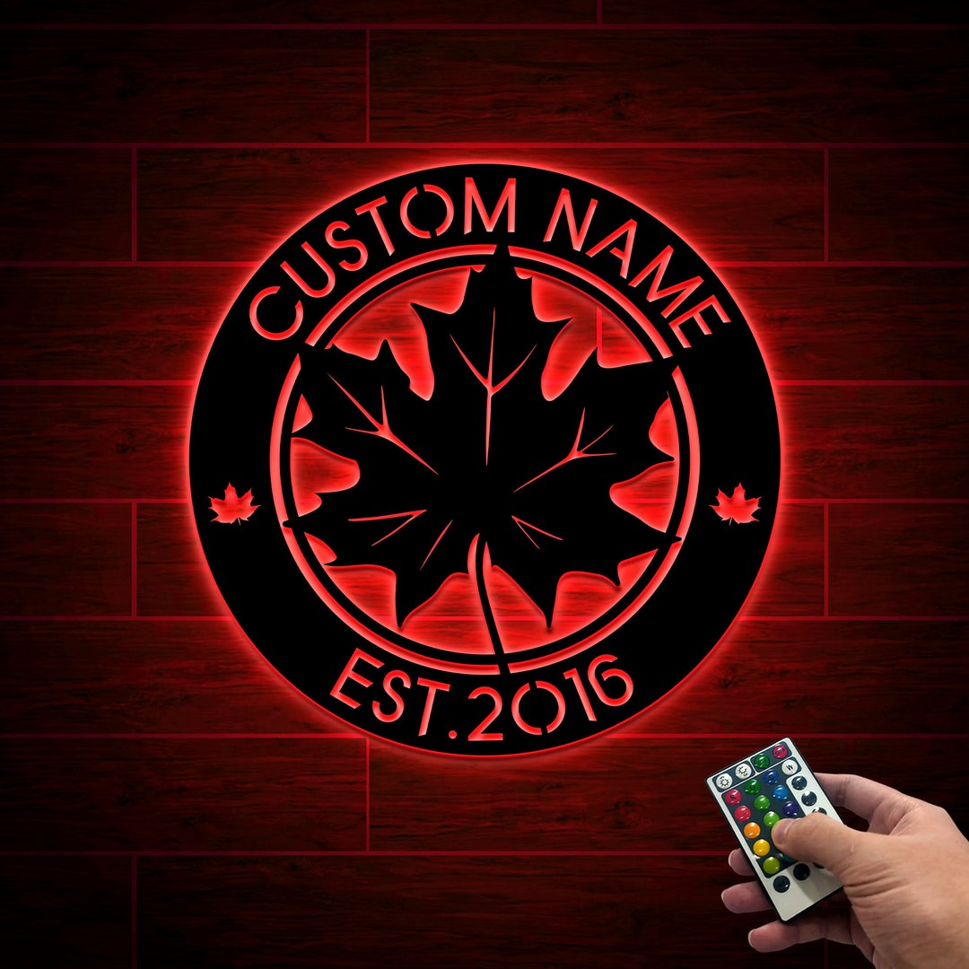 Custom Maple Leaf Metal Wall Art With Led Lights, Canada Metal Sign ...