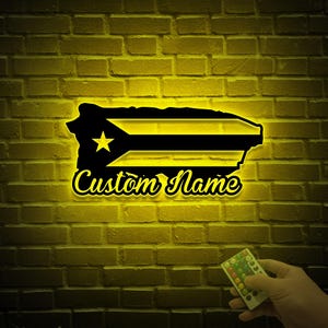 Custom Puerto Rico Flag Metal Wall Art Led Light, Puerto Rico Lover ...