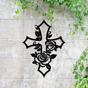 Rose Cross Metal Sign With Led Lights, Metal Cross Wall Decor, Jesus ...