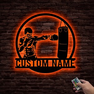 Custom Man Boxing Sign Metal Wall Art Led Light, Boxing Gifts for Men ...