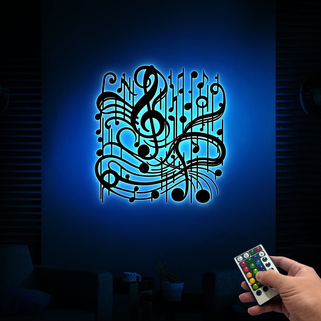 Music Notes Metal Wall Decor With Led Lights, Treble Clef Decor, Music ...