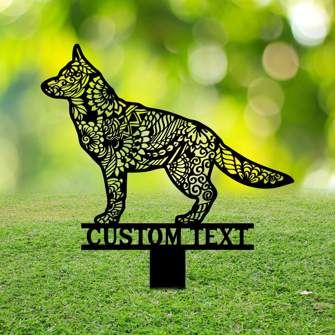 German Shepherd Mandala Garden Stake Metal, German Shepherd Zentangle ...