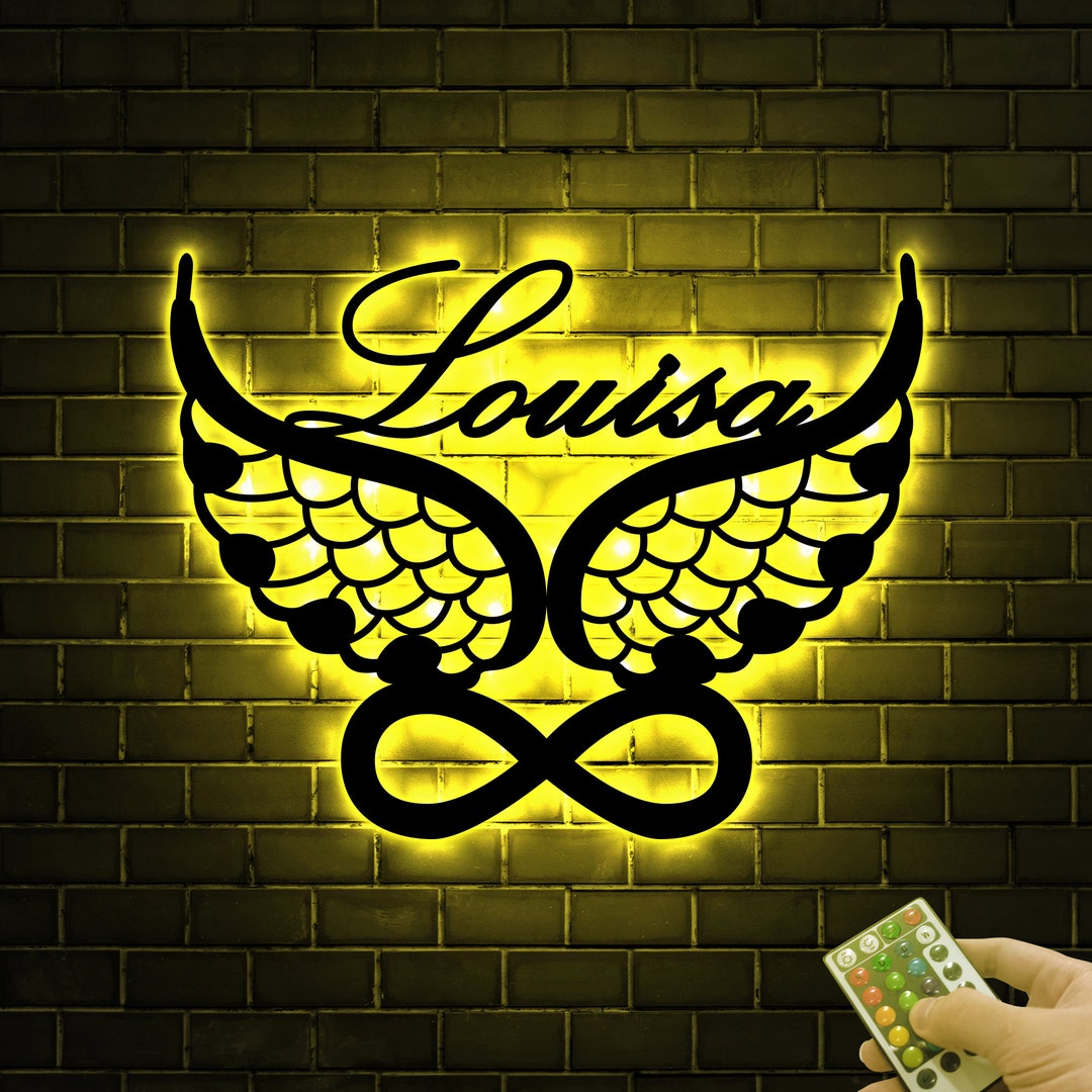 Personalized Angel Wings Metal Wall Art With Led Lights, Custom Angel ...