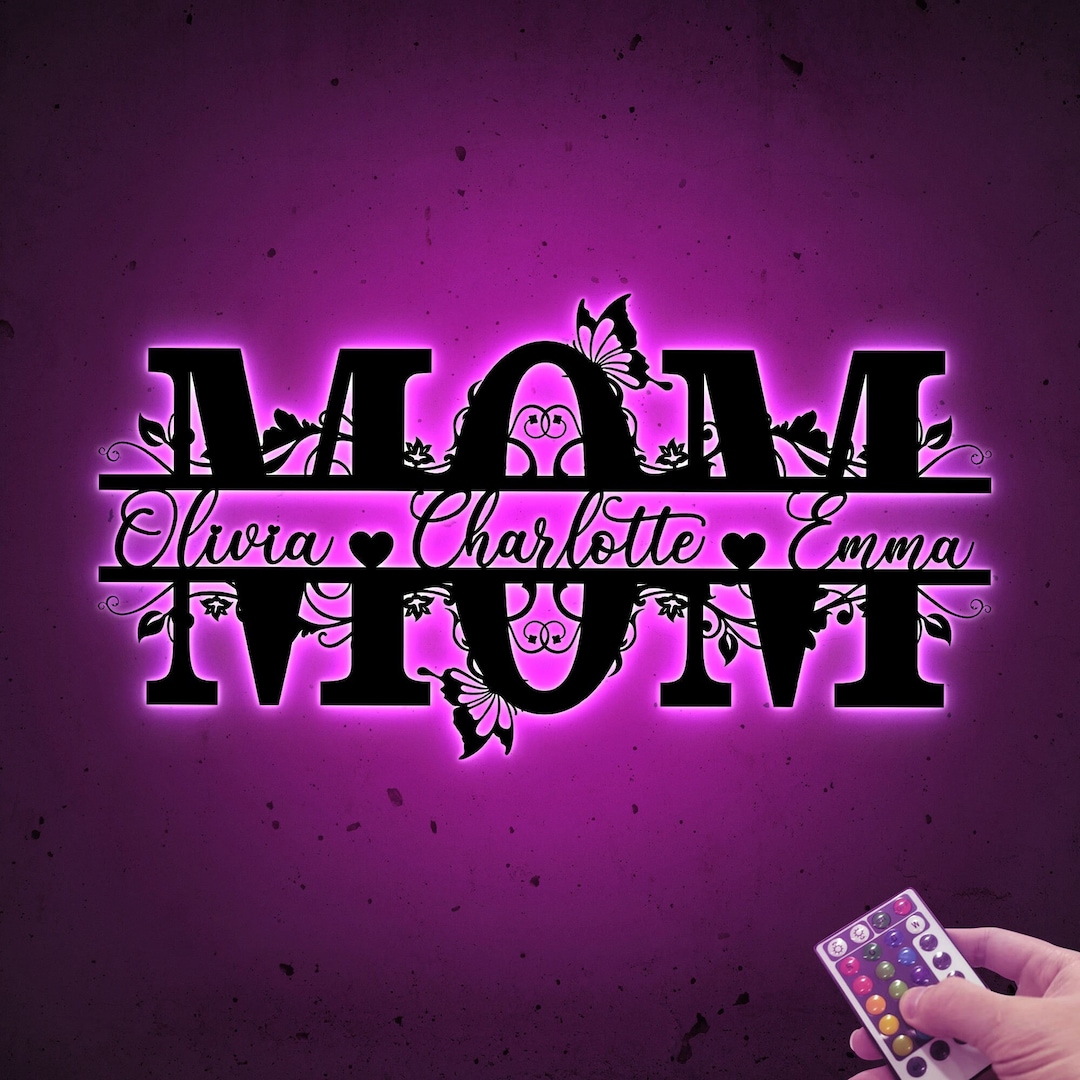Personalized Mother's Day Gift Metal Sign Led Light With Kids Name, Mom ...