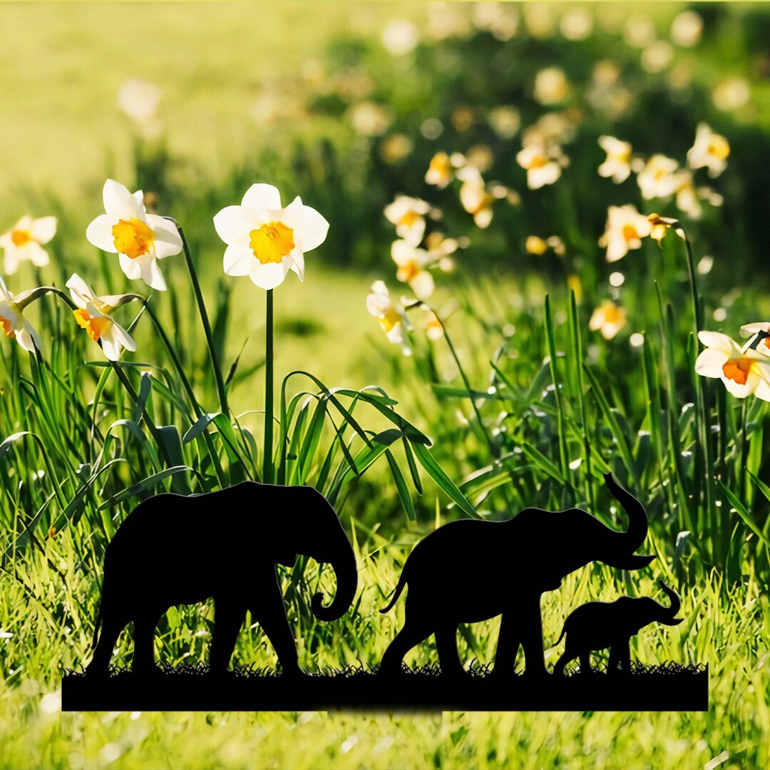 Elephant Family Metal Garden Stake, Mother's Day Father's Day Gift ...