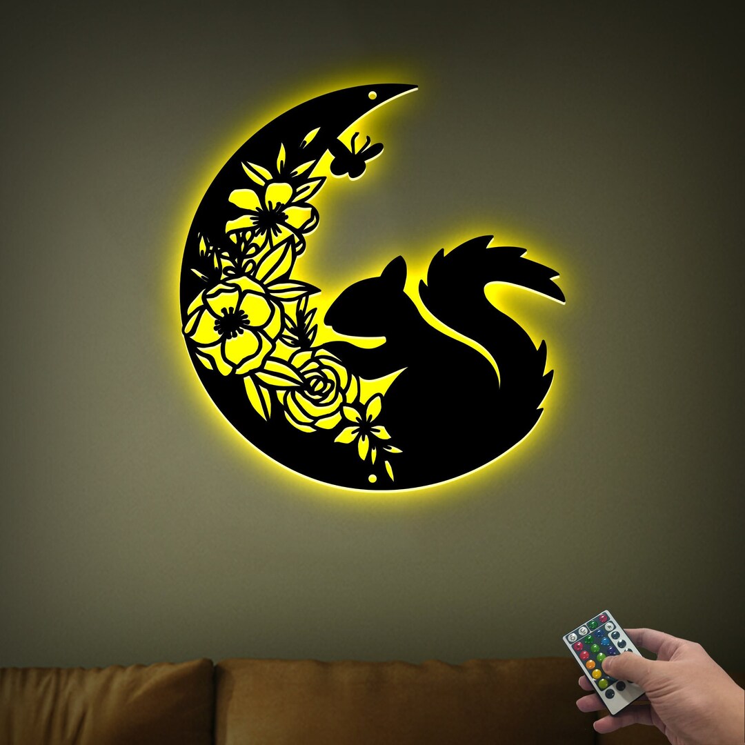 Squirrel Metal Sign With Led Lights, Squirrel Wall Art, Metal Squirrel ...