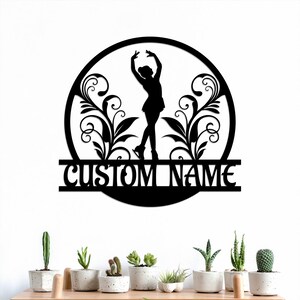 Girl Figure Skating Sign Led Light, Metal Figure Skater Sign Wall Art ...