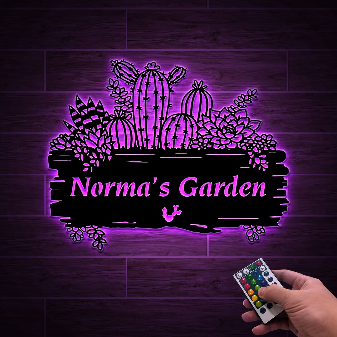 Personalized Cactus Garden Metal Sign Led Lights, Cactus Wall Decor ...