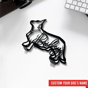 Minimalist Pembroke Welsh Corgi Metal Table Sign, Dog Sculpture Statue ...