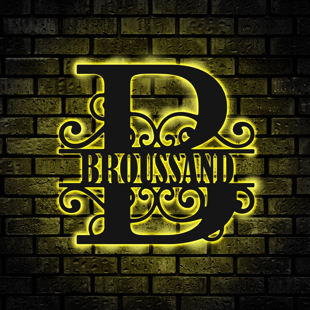 Custom Metal Signs, Monogram LED Night Light, Metal Wall Art, Last Name ...