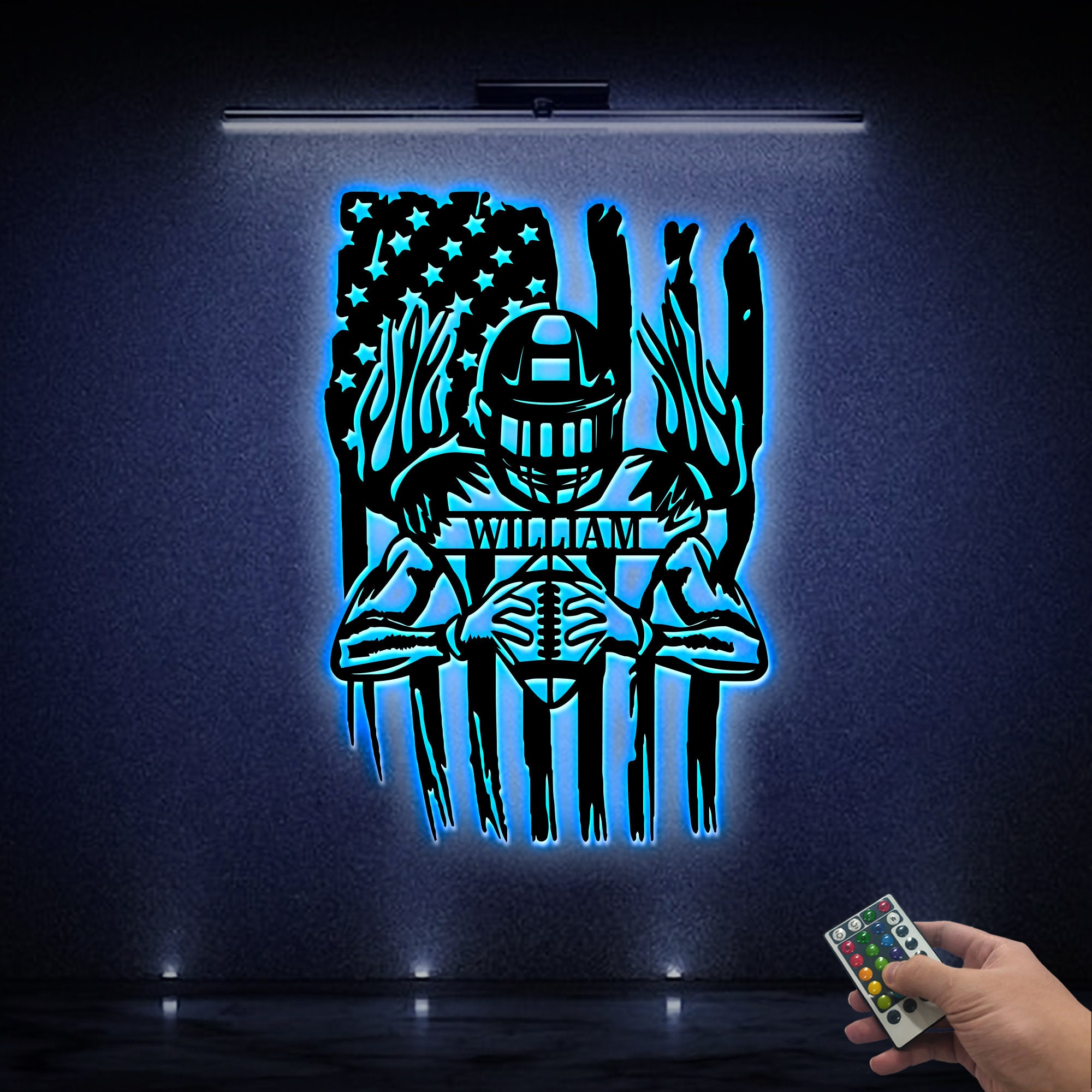 Personalized Football Player LED Sign, Distressed USA Flag, Sports ...