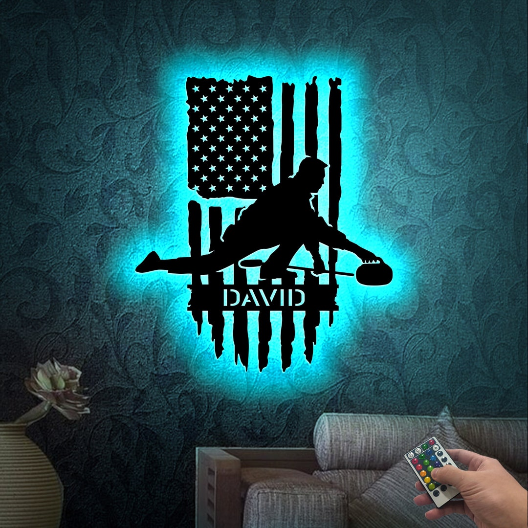 US Curling Player Metal Sign Led Light, Curling Sport Gift Xmas ...