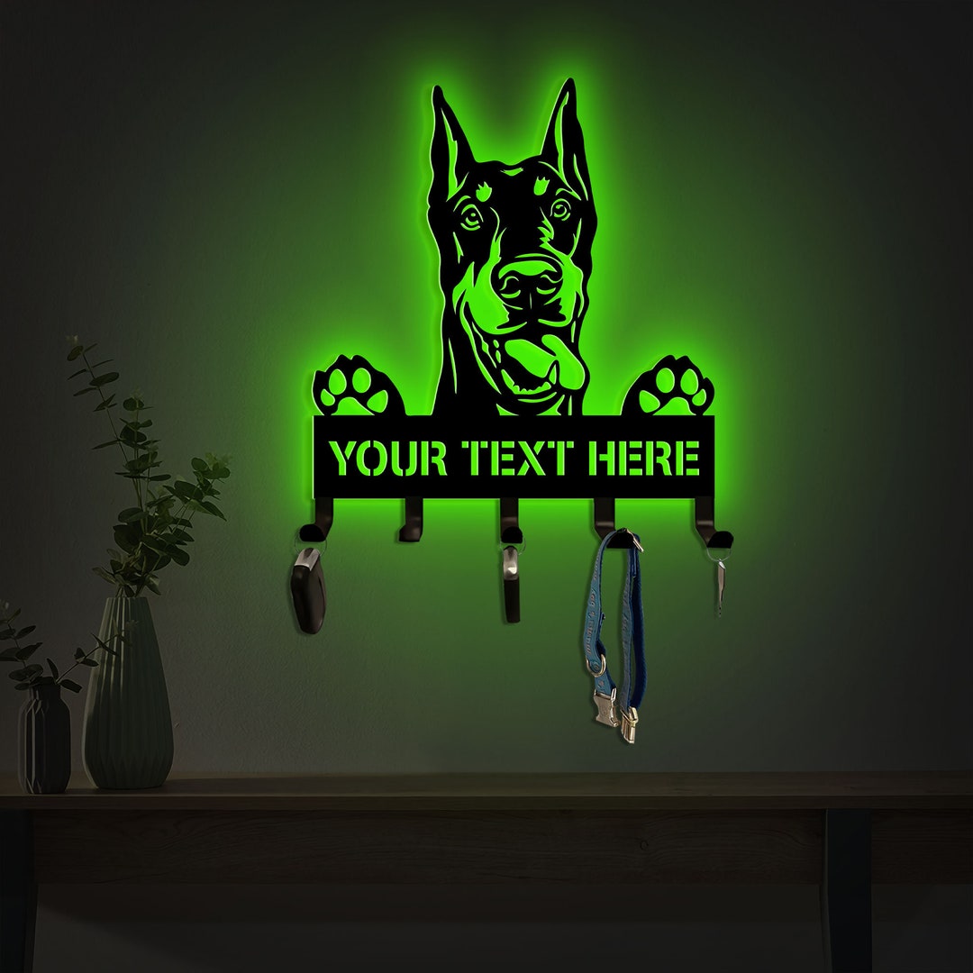 Doberman Pinscher Metal Key Holder, Metal Collar Holder, Dog Leash ...