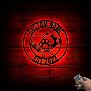 Custom Dog Grooming Sign With Led Light, Groomer Name Sign, Pet ...