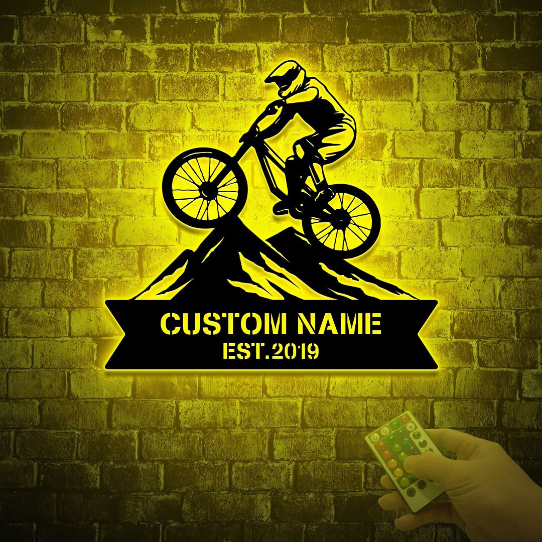 Custom Mountain Bike Metal Sign With Led Light, Biking Wall Decor ...