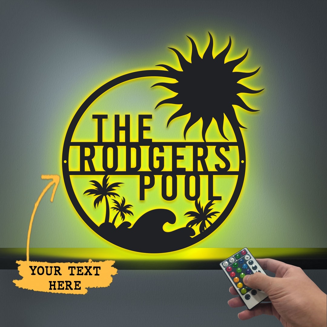 Pool Sign With Led Lights, Personalized Family Pool Metal Sign, Family ...