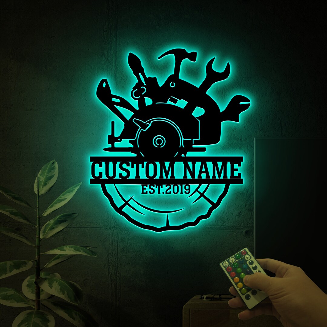 Custom Woodworking Tool Metal Wall Art With Led Light, Woodworker Gifts ...