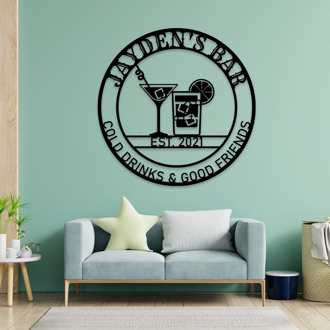 Personalized Bar Sign, Custom Cocktail Drink Metal Wall Art - Etsy