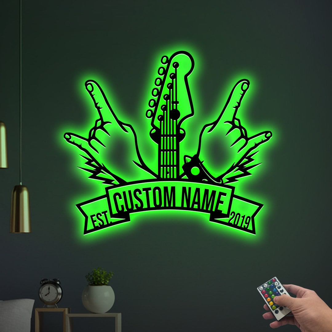 Custom Metal Rock and Roll Sign With Led Light, Rock N Roll Wall Art ...