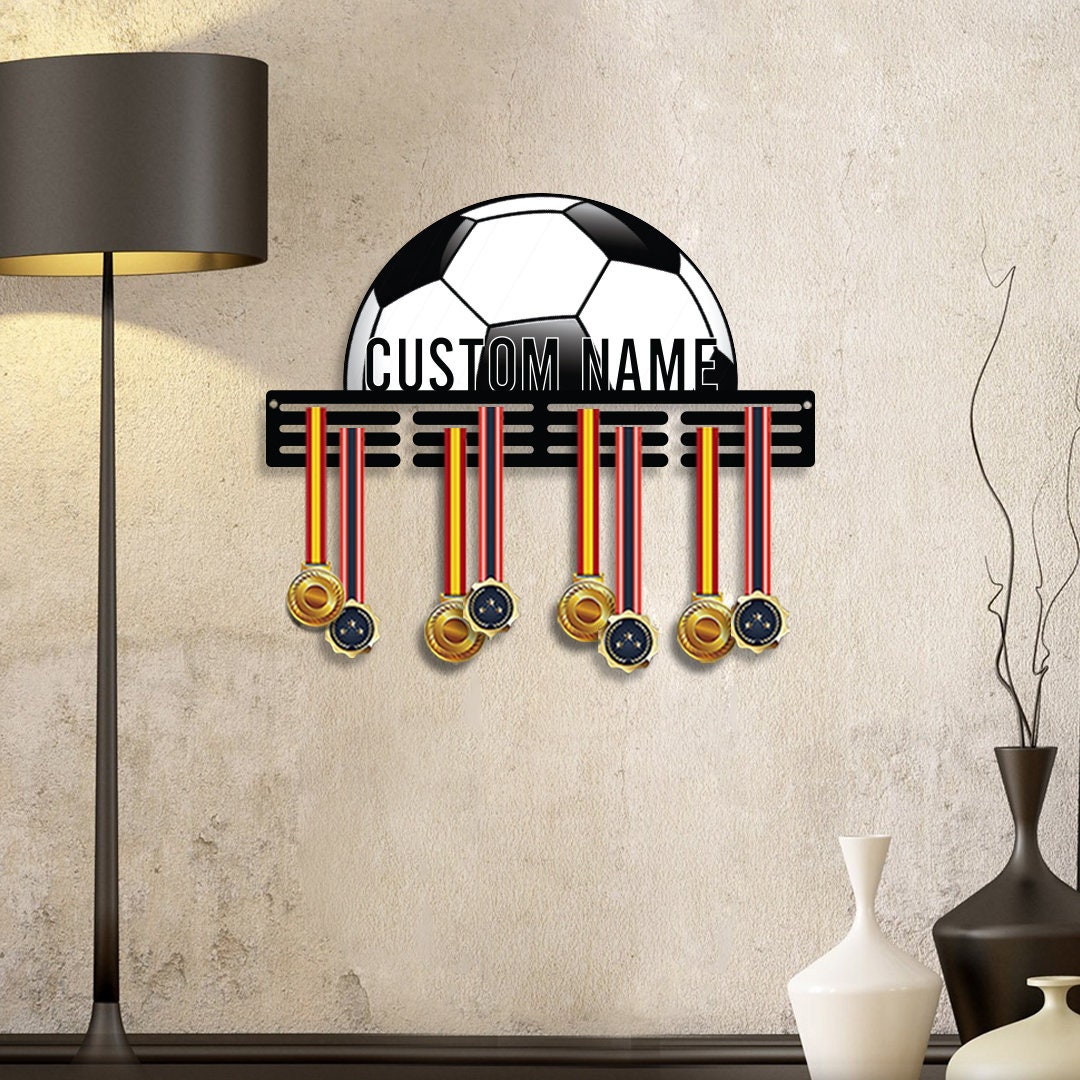 Soccer Medal Holder Printed Metal Sign, Custom Soccer Medal Hanger ...
