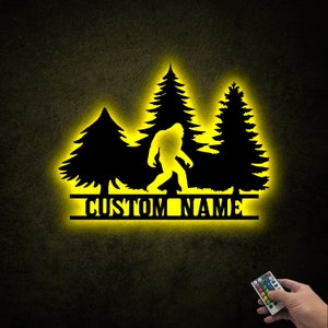 Custom Bigfoot Metal Wall Art Led Light, Bigfoot in Forest, Sasquatch ...