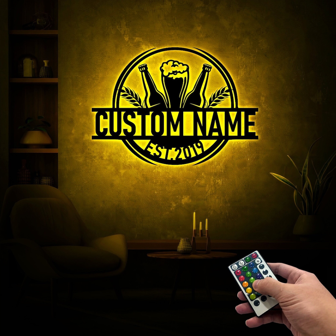 Custom Metal Homebrewing Sign With Led Light, Home Brew Bar Sign Beer ...