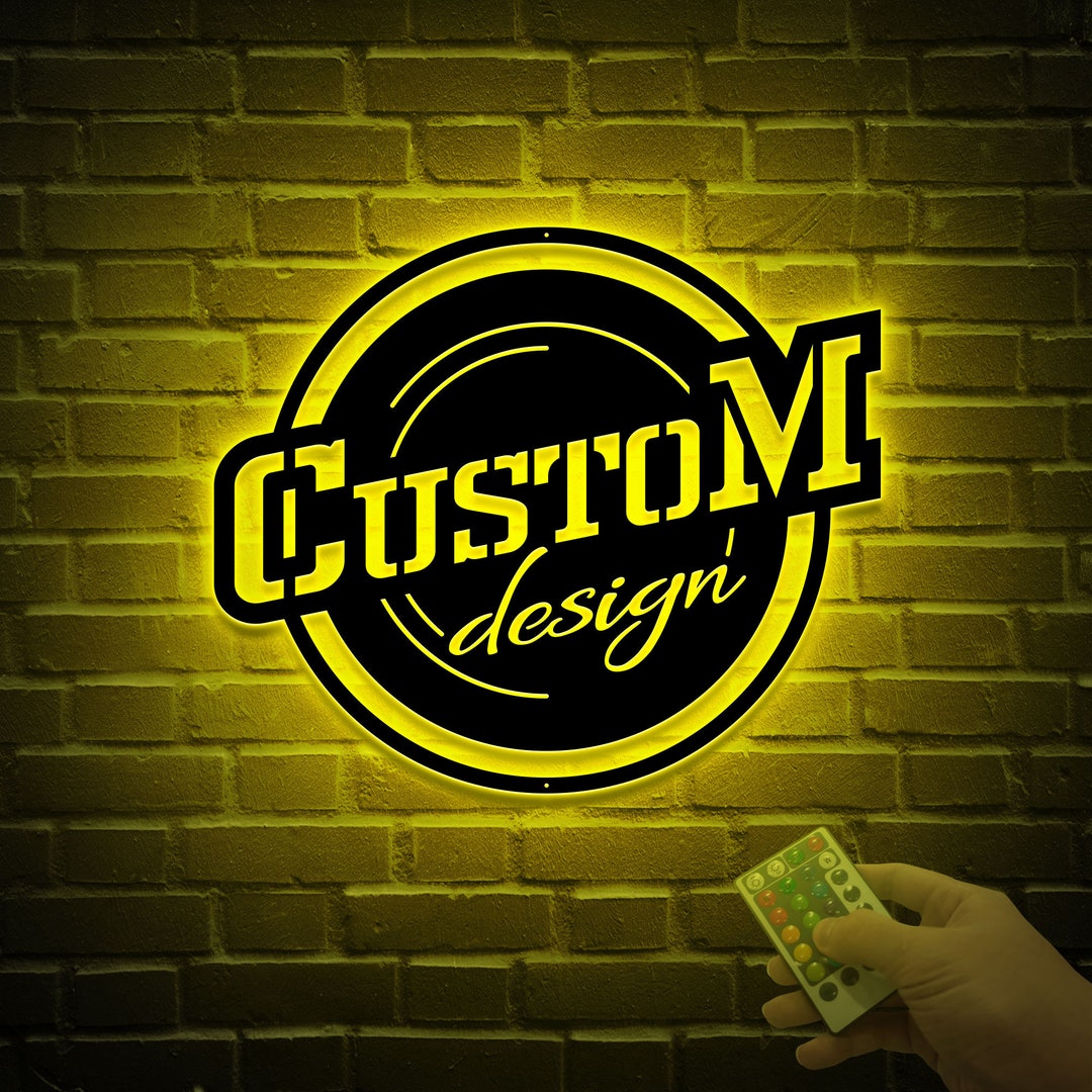 Custom Your Logo Design Metal Wall Art With Led Light, Business Logo ...