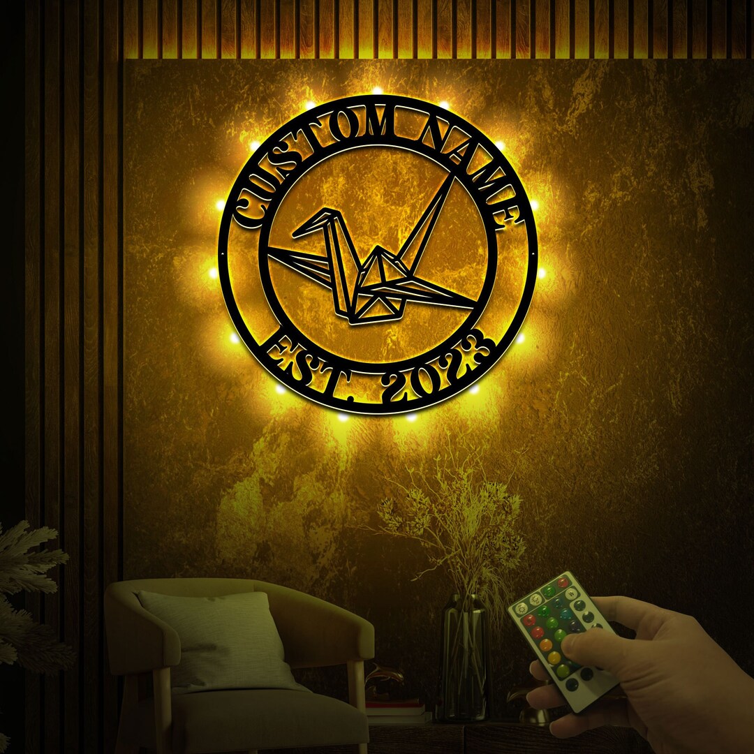 Custom Metal Origami Sign With Led Light, Origami Bird Metal Wall Art ...