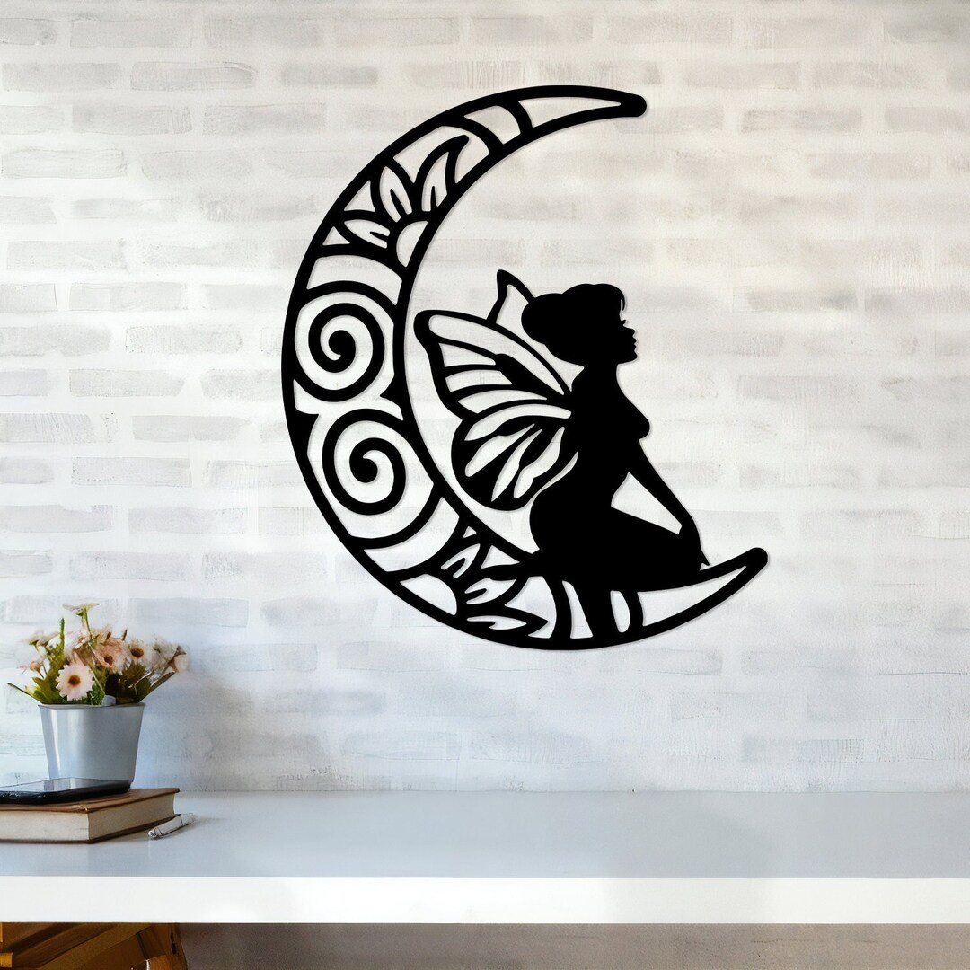 Moon Metal Sign, Angel Garden Decor, Angel Garden Metal Wall Art ...