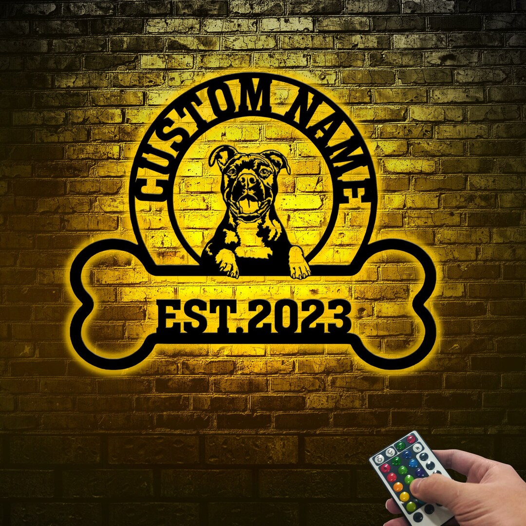 Custom American Staffordshire Terrier Metal Sign With Led Light ...