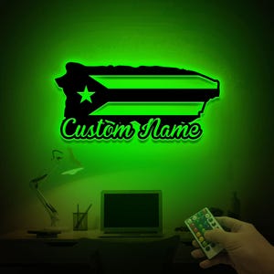 Custom Puerto Rico Flag Metal Wall Art Led Light, Puerto Rico Lover ...