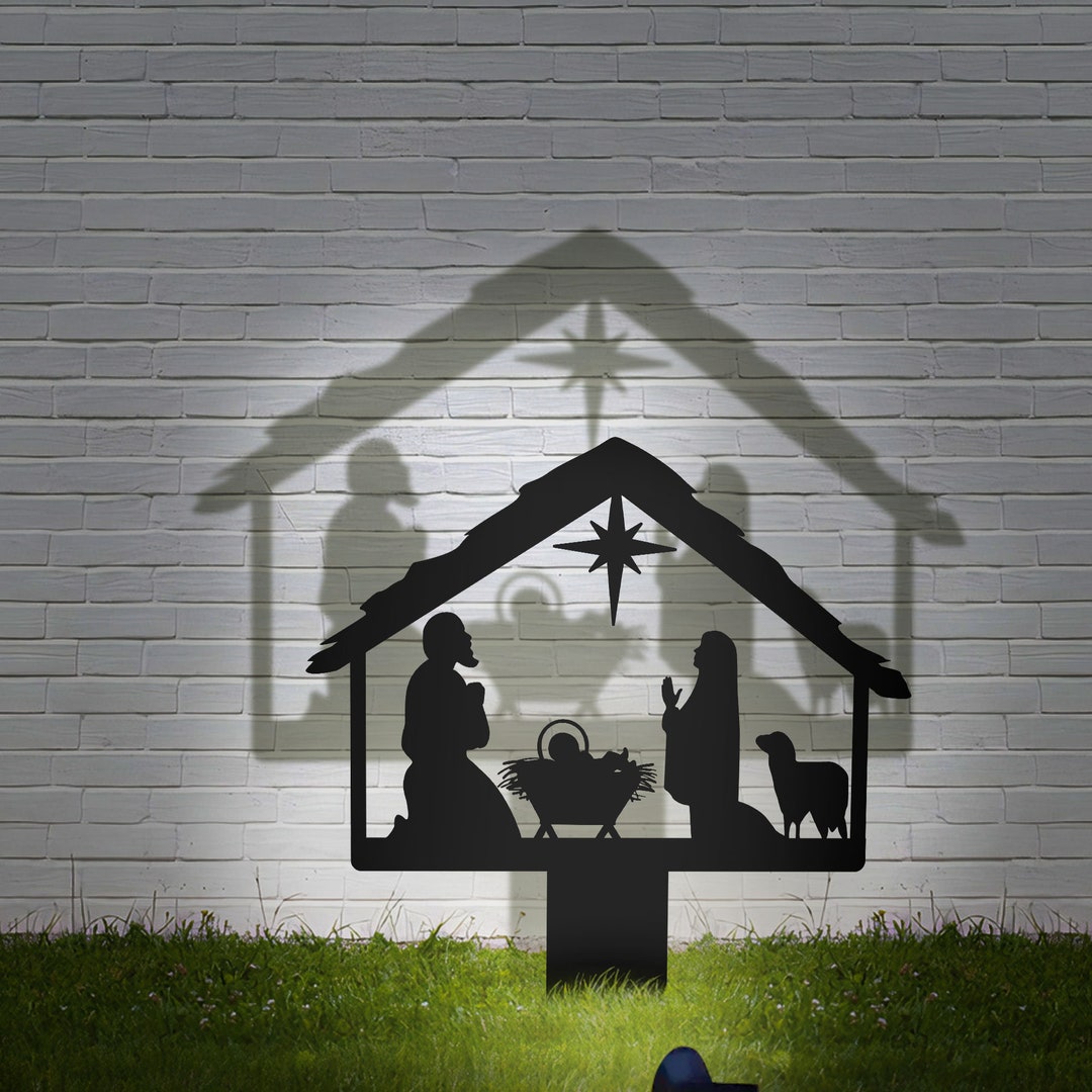 Nativity Scene Shadow Caster Metal Stake, Christmas Outdoor Decor ...