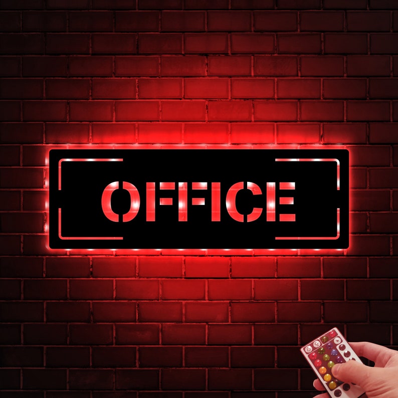 Custom Modern Office Sign With Led Lights Personalized Text - Etsy