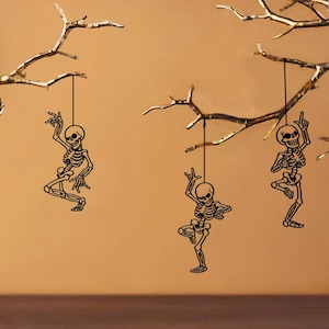 Set of 3 Dancing Skeletons Metal Sign, Halloween Tree Decor, Halloween ...
