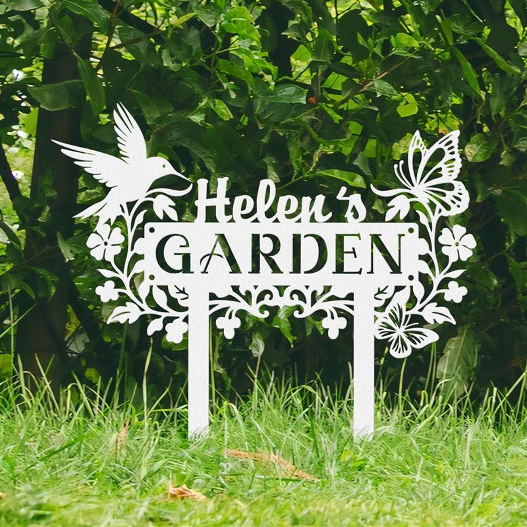 Personalized Metal Garden Sign, Hummingbird & Butterfly Yard Stake - Etsy