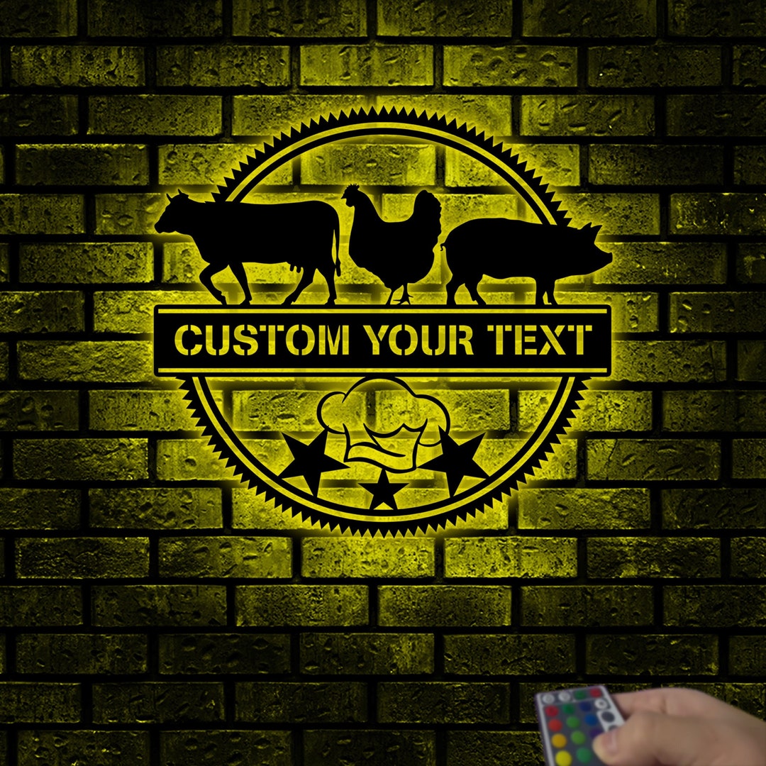 Personalized Grilling and BBQ Metal Wall Art With Lights, BBQ Area ...