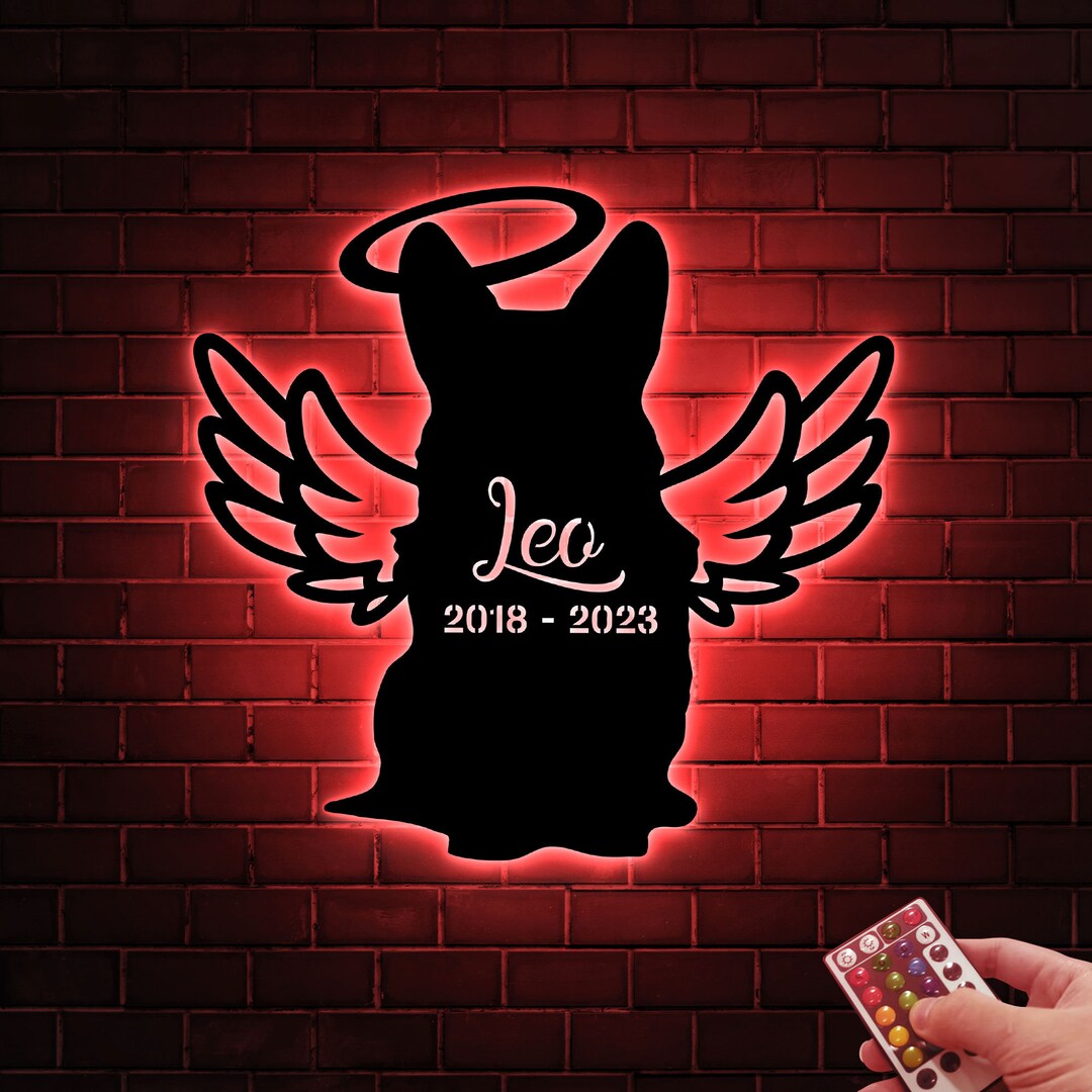 Pembroke Welsh Corgi With Wings Metal Sign Led Light, Corgi Memorial ...