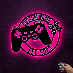 Custom Metal Gaming Sign With Led Light, Game Controller Metal Wall Art ...
