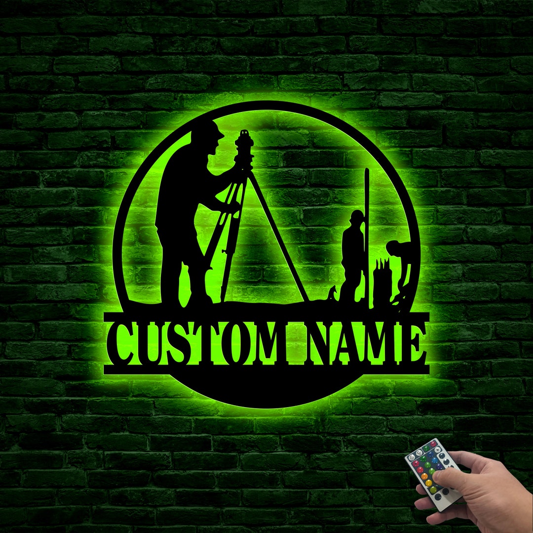 Custom Land Surveyor Metal Wall Art With Led Light, Surveyor Gift ...