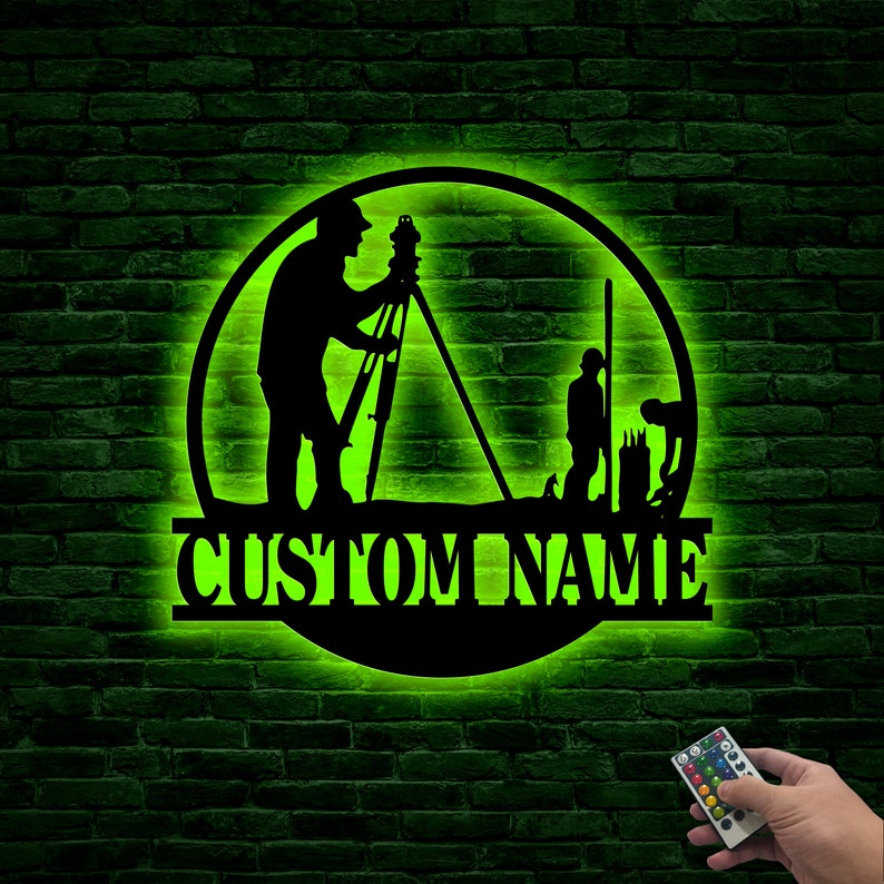 Custom Land Surveyor Metal Wall Art With Led Light Surveyor - Etsy