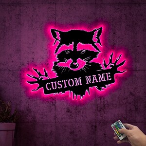 Custom Raccoon Metal Sign With Led Light, Raccoon Gifts, Woodland ...