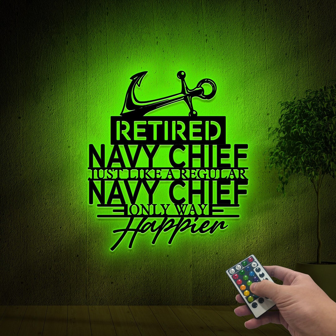 Navy Chief Retired Metal Wall Art Led Light, Navy Chief Anchor Sign, US ...